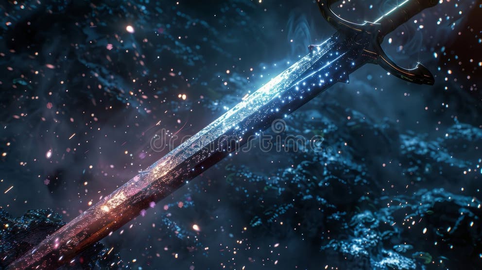 Shining Sword Detail Poster Stock Illustration - Illustration of banner ...