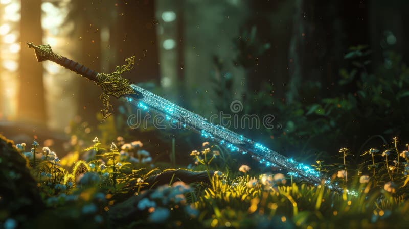 Shining Sword Detail Poster Stock Illustration - Illustration of ...