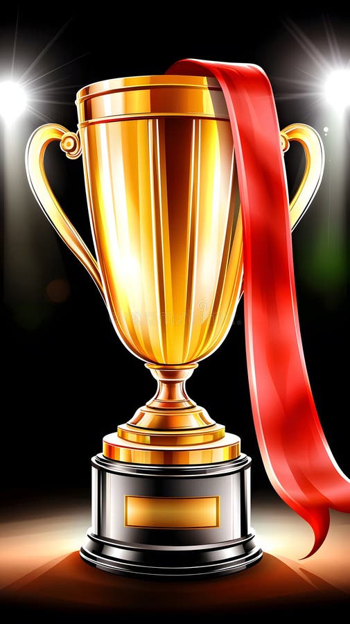 Shining Trophy with Red Ribbon on Display Stock Illustration ...