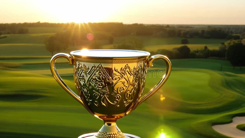 A Shining Trophy Sits on the Grass As the Sun Rises Over a Tranquil ...