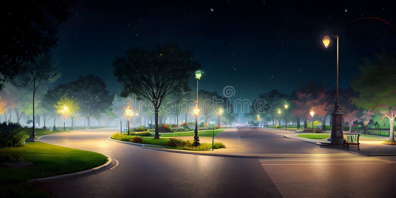 Shining Warm Bright in Realistic Night Park Environment Stock ...