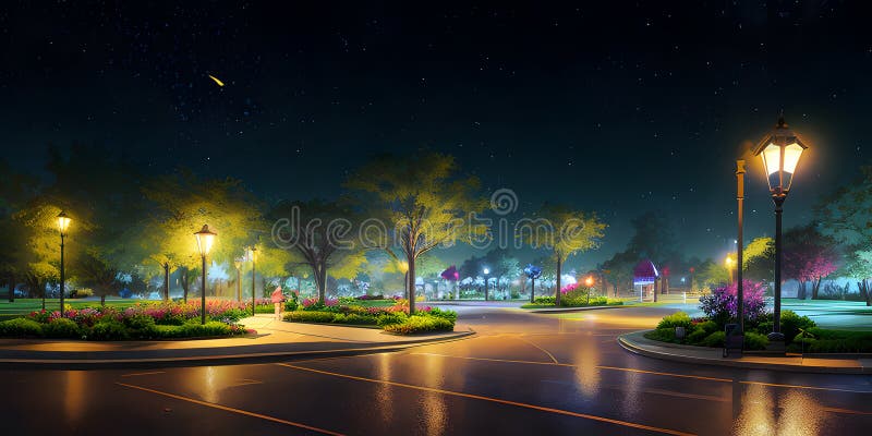 Shining Warm Bright in Realistic Night Park Environment Stock ...