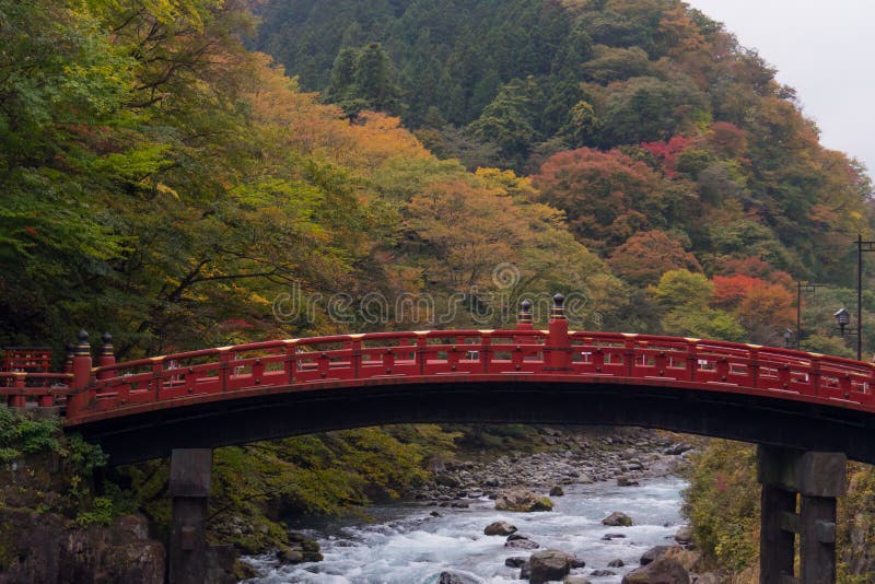 Shinkyo Red Bridge in Autumn Forest and Water Stream Stock Image ...