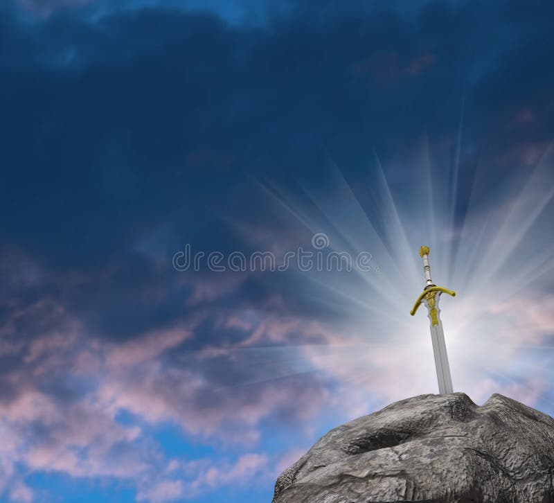 Shinning Sword in Stone Fantasy Illustration Stock Illustration ...