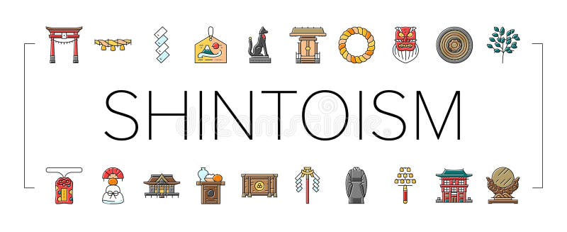 Shinto Japan Japanese Temple Icons Set Vector Stock Illustration ...