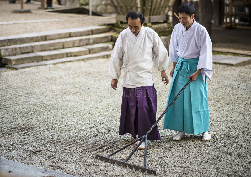 Shinto Priest Attending Zen Garden Editorial Photography - Image of ...