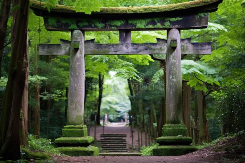 A Shinto Shrine Gate Torii in a Lush Forest Stock Image - Image of ...