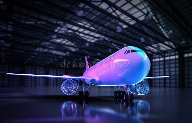 Shiny airplane in hangar stock illustration. Illustration of travel ...