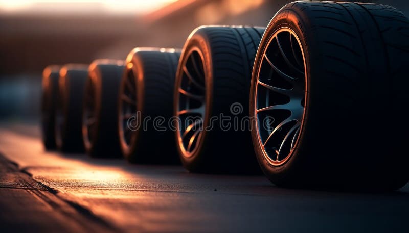 Shiny Alloy Wheels in a Row on a Sports Car Generated by AI Stock ...