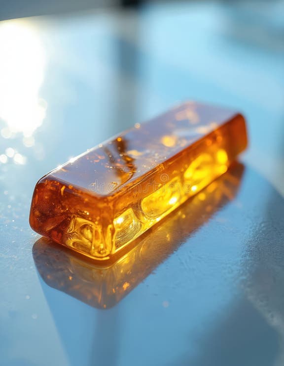 Shiny Amber Bar Resting on Shimmering Surface. Object Reflects Light ...