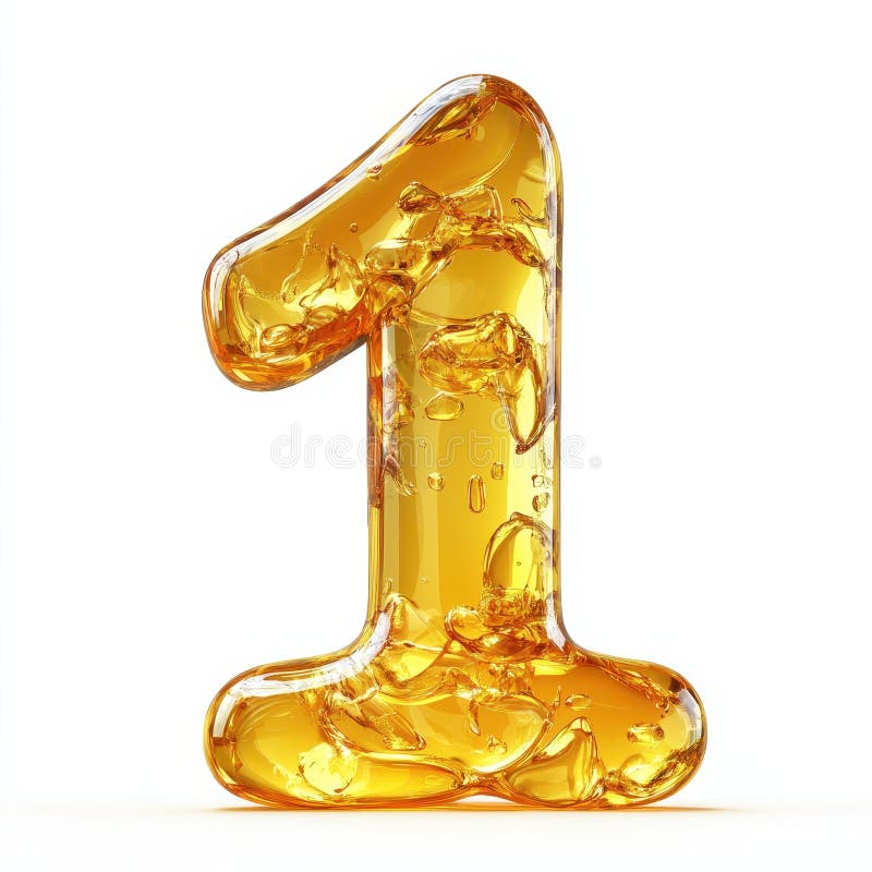 A Shiny, Amber-colored Number One Made of a Liquid-like Material Stock ...
