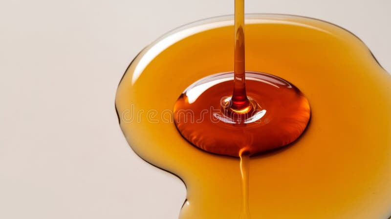 Shiny Amber Maple Syrup Pooling on a White Background, Highlighting Its ...