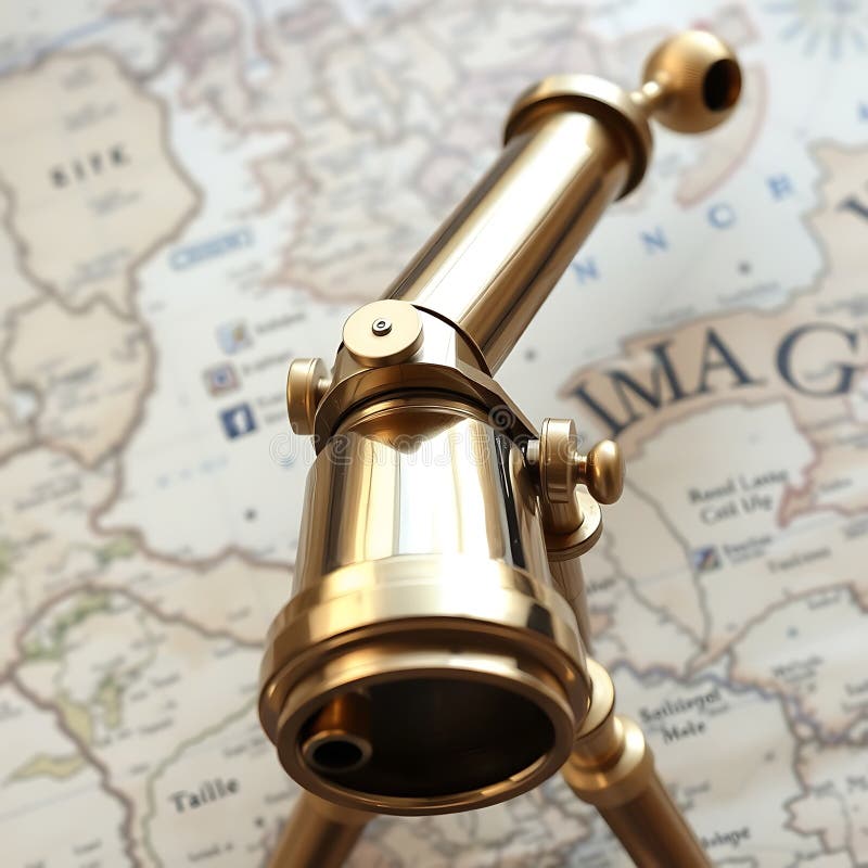 A Shiny Antique Brass Telescope Positioned on a Weathered Map Stock ...