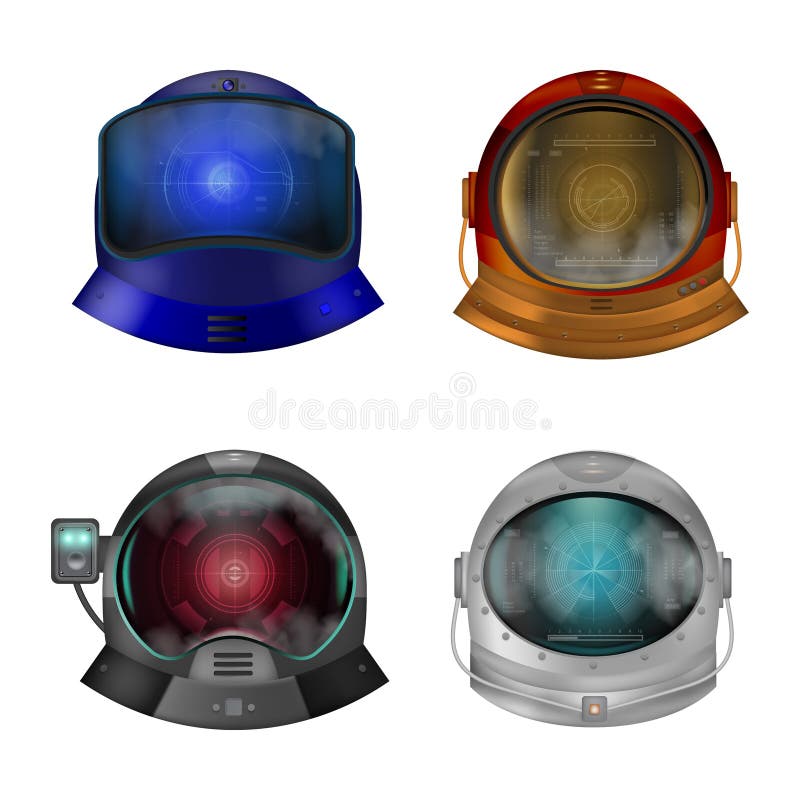 Shiny Astronaut Helmets Realistic Set Stock Vector - Illustration of ...