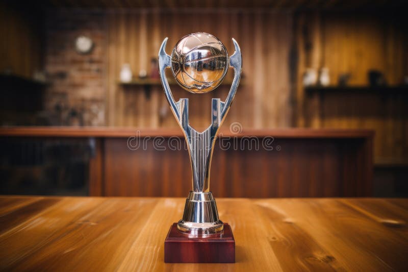 Shiny Athletic Trophy Sitting on a Wood Table Stock Image - Image of ...