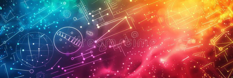 Shiny Background with Gradient of Bright School Colors, Outlines of ...