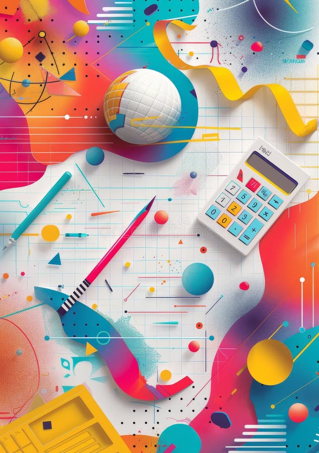 Shiny Background with Gradient of Bright School Colors, Outlines of ...