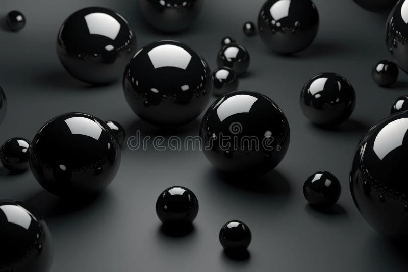 Shiny Balls in Different Sizes on Black Background. Abstract Glossy ...