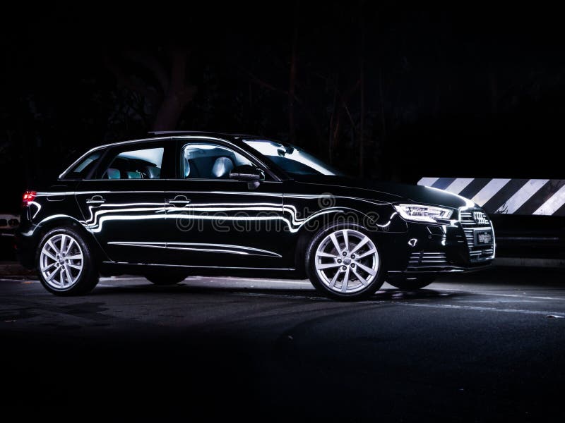 Shiny Black Audi A3 Car on a Road at Night Editorial Image - Image of ...