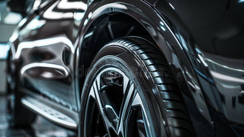 A Shiny Black Car with a Chrome Wheel Stock Illustration - Illustration ...