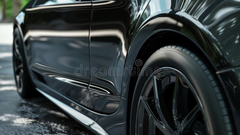 A Shiny Black Car with a Chrome Wheel Stock Illustration - Illustration ...