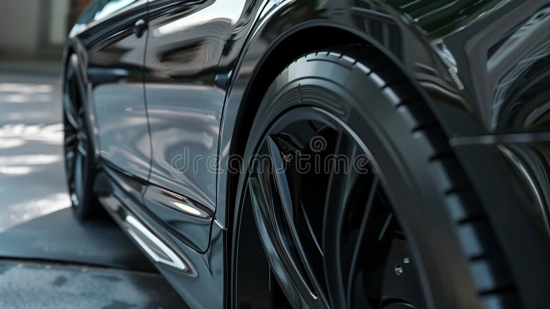 A Shiny Black Car with a Chrome Wheel Stock Illustration - Illustration ...