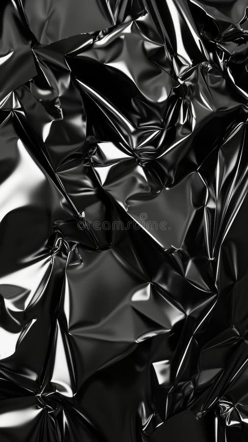 Shiny Black Crumpled Foil Texture, Reflective Surface Abstract Design ...