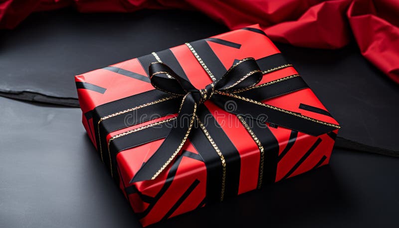 A Shiny Black Gift Box Wrapped in Elegant Satin Generated by AI Stock ...