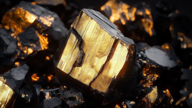 Shiny Black and Gold Mineral Rock with Intricate Textures and Patterns ...