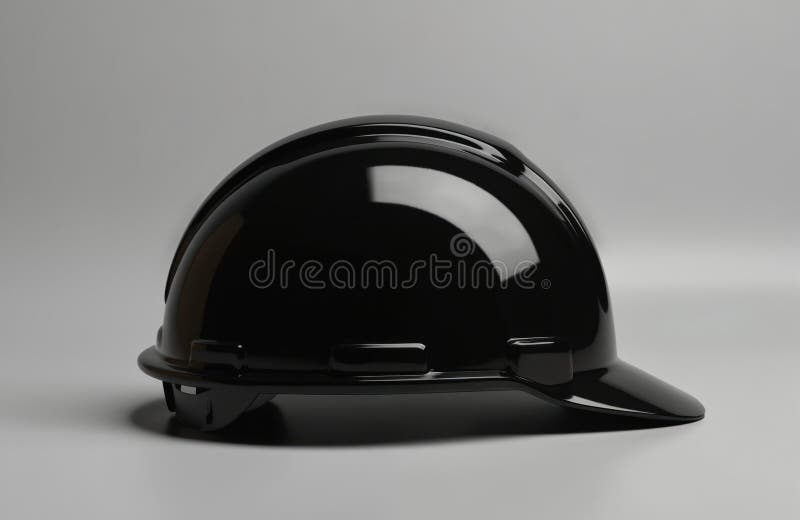 Shiny Black Hard Hat Rests on Gray Surface, Offering Essential Head ...