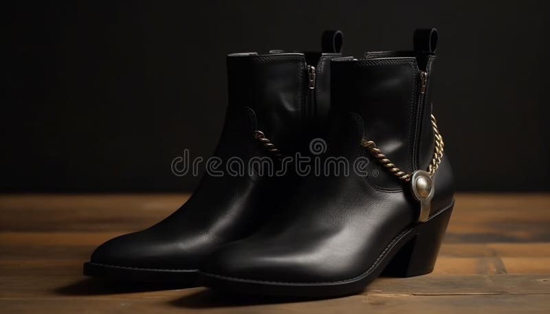 A Shiny Black Leather Boot with Elegant Shoelace Fasteners Generated by ...