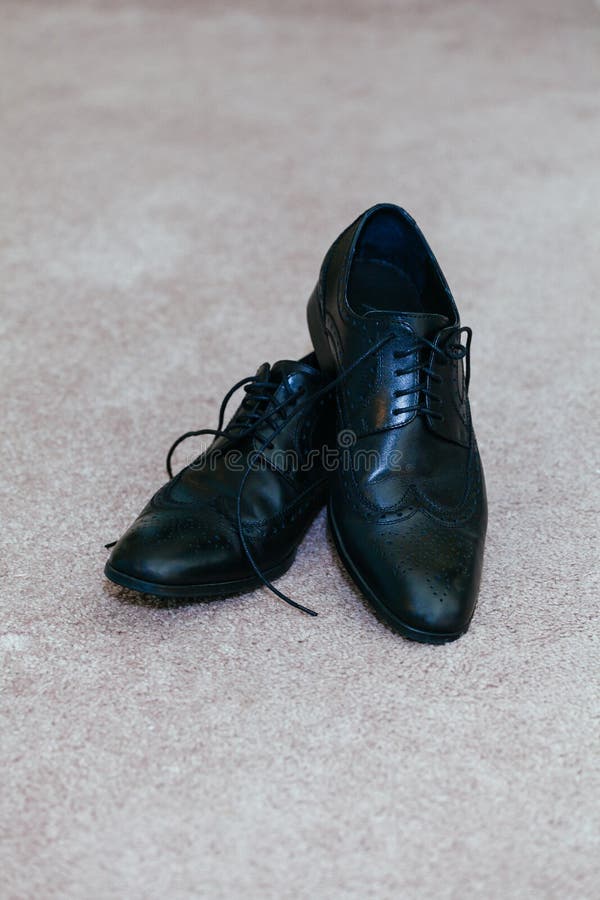Shiny Black Men S Shoes for the Bride, Lying on the Floor Stock Image ...