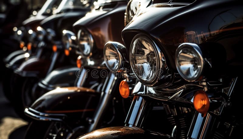 A Shiny Black Motorcycle with Chrome Accents Parked in Lot Generated by ...