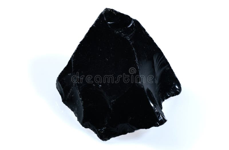 Shiny Black Natural Obsidian Stone Fragment with Sharp Edges on White ...