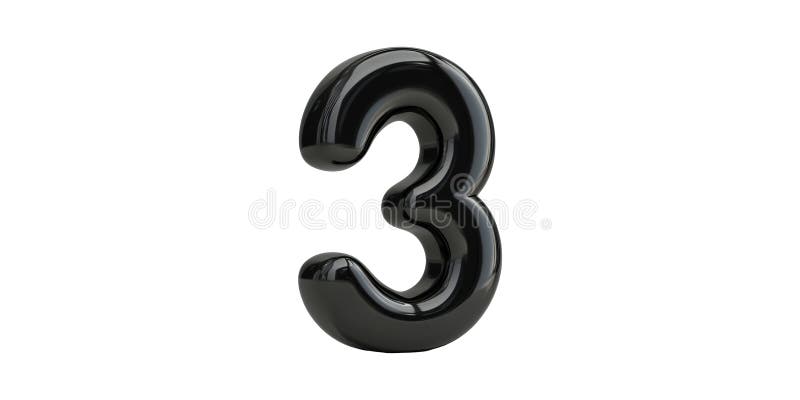 Shiny Black Number Three Digit Isolated Transparent Background Stock ...