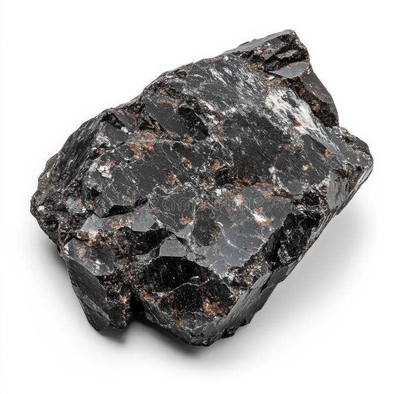 Shiny Black Obsidian Rock with Sharp Edges on a White Background Stock ...