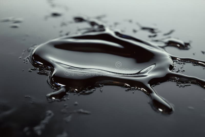 Shiny Black Oil Puddle Reflecting Light in a Serene Industrial Setting ...
