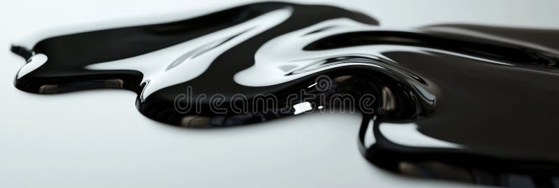 Shiny Black Oil Puddle Reflecting Light on a Smooth Surface in a ...
