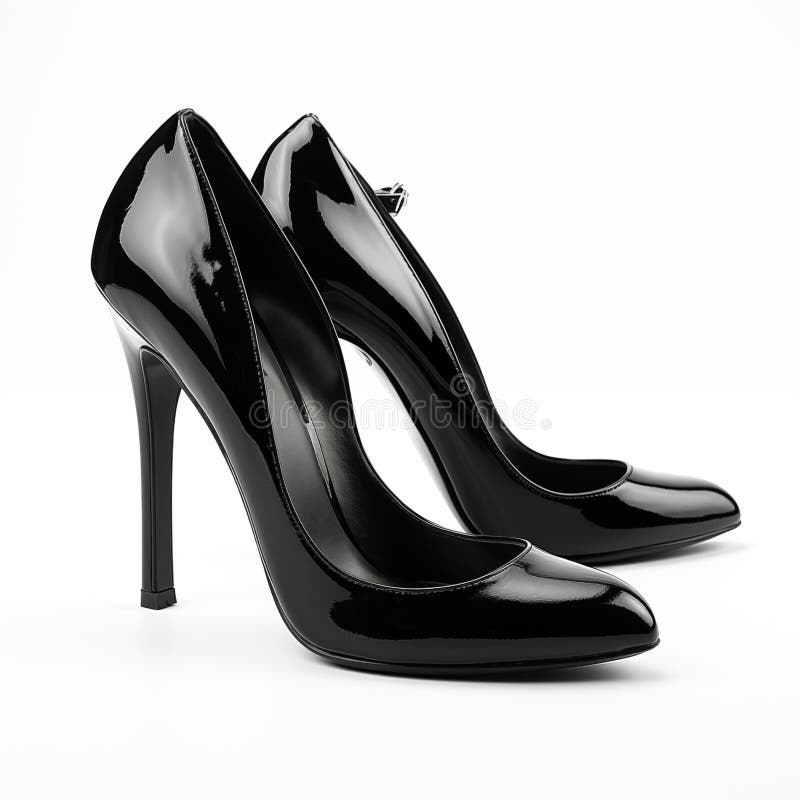 Shiny Black Patent Leather High Heels Displayed on a White Background ...