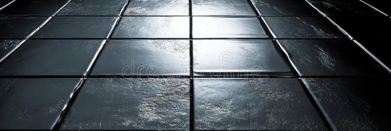 Shiny Black Square Floor Tiles with Reflective Surface and Subtle Light ...