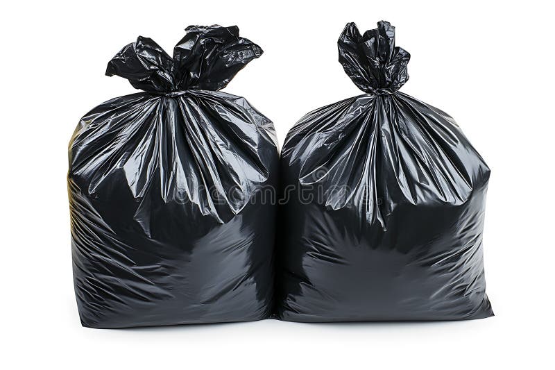 Shiny Black Trash Bags Standing Alone on White Surface Stock Photo ...