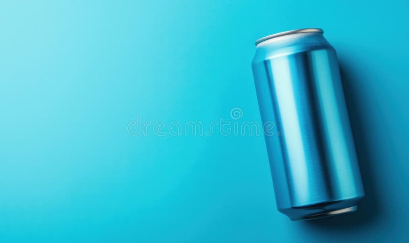 Shiny Blue Aluminum Can on Vibrant Blue Background for Beverage ...