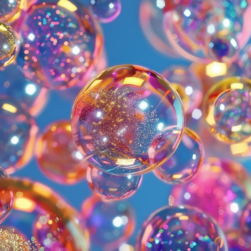 Shiny Blue Backdrop with Floating Transparent Bubbles Stock ...