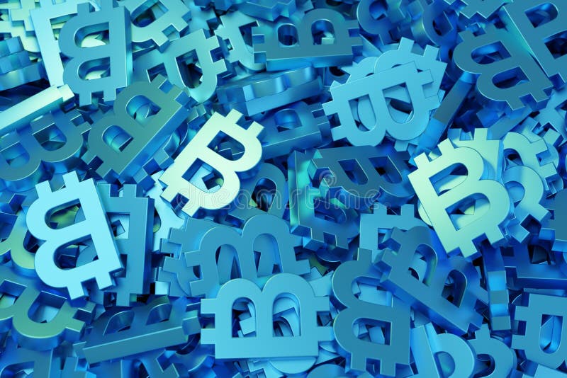 Shiny Blue Bitcoin Symbols Background. 3d Illustration Stock ...