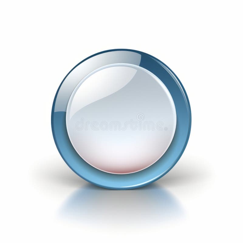 A Shiny Blue Button with a Reflection on a White Background Stock ...