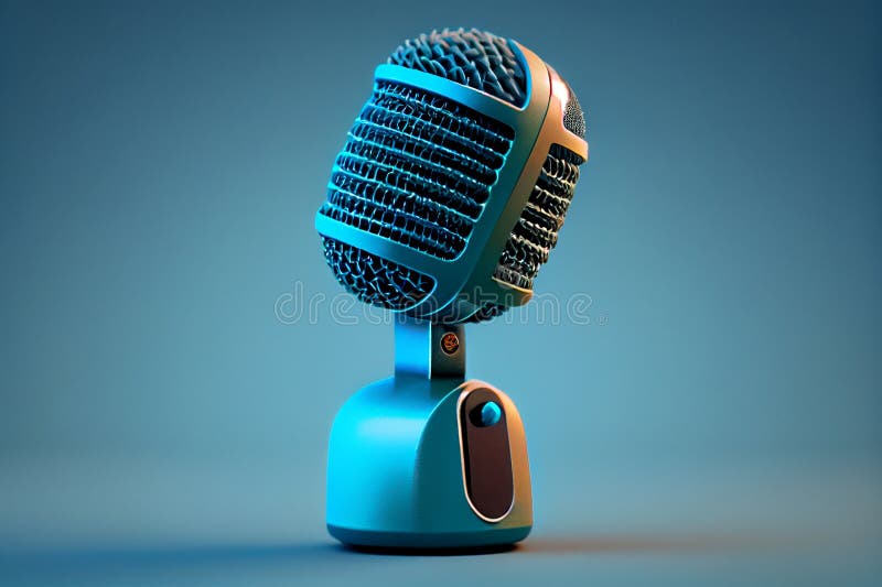 A Shiny Blue Chrome Microphone Stands Alone ,generative AI Stock ...