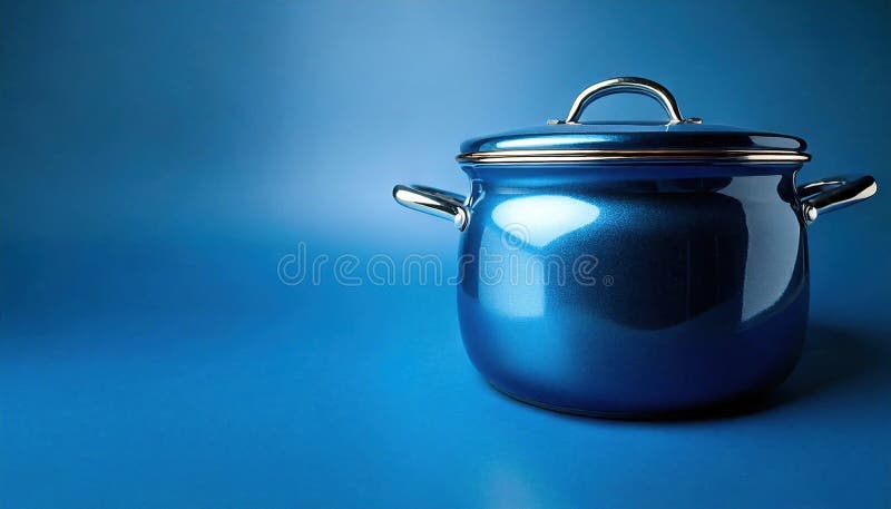 Shiny Blue Cooking Pot on a Colorful Surface in a Well-lit Kitchen ...