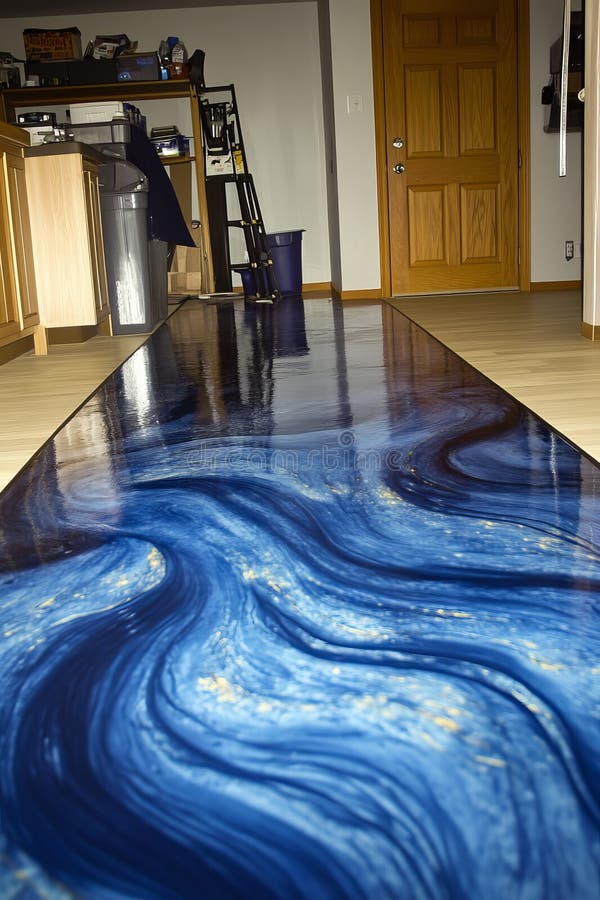 Shiny Blue Epoxy Resin Floor with Waves, Modern Interior Design ...