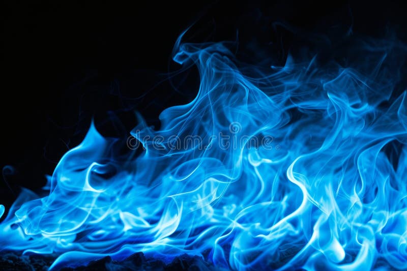 Shiny Blue Flames on Black Background Stock Illustration - Illustration ...
