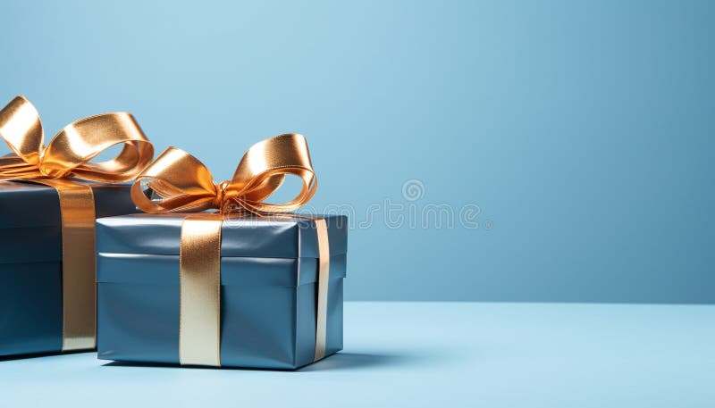 Shiny Blue Gift Box Wrapped in Gold Generated by AI Stock Photo - Image ...